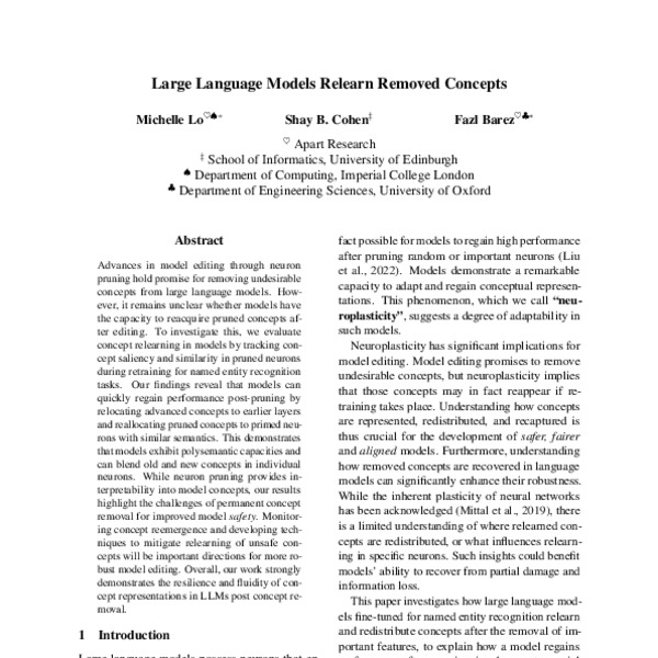 Large Language Models Relearn Removed Concepts - ACL Anthology
