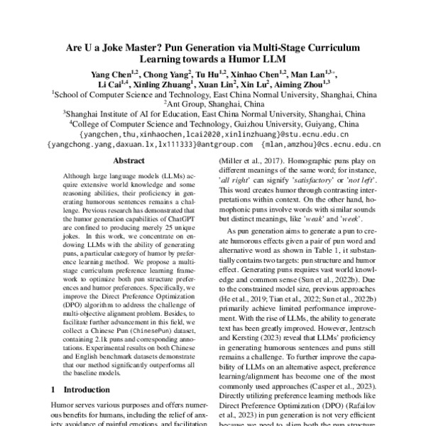 Are U a Joke Master? Pun Generation via Multi-Stage Curriculum Learning ...