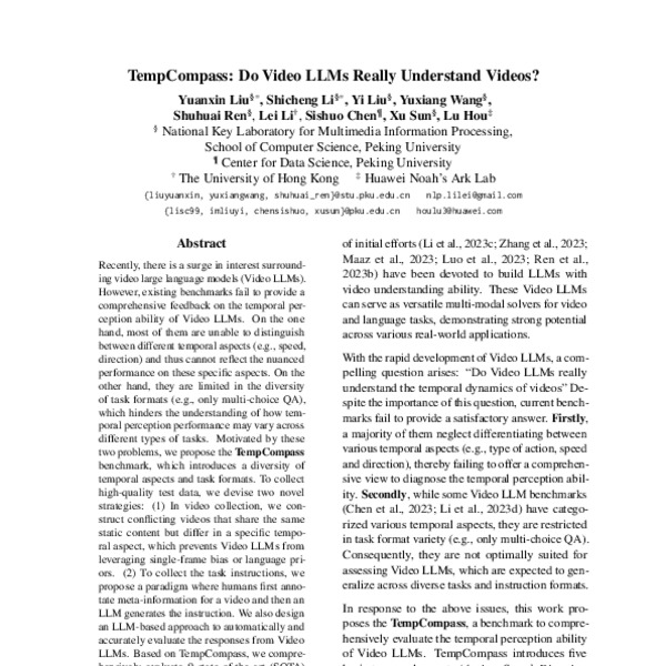 TempCompass: Do Video LLMs Really Understand Videos? - ACL Anthology