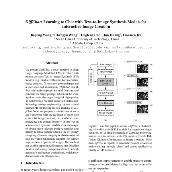 DiffChat: Learning to Chat with Text-to-Image Synthesis Models for Interactive Image Creation ...