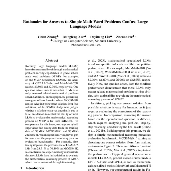 Rationales for Answers to Simple Math Word Problems Confuse Large ...