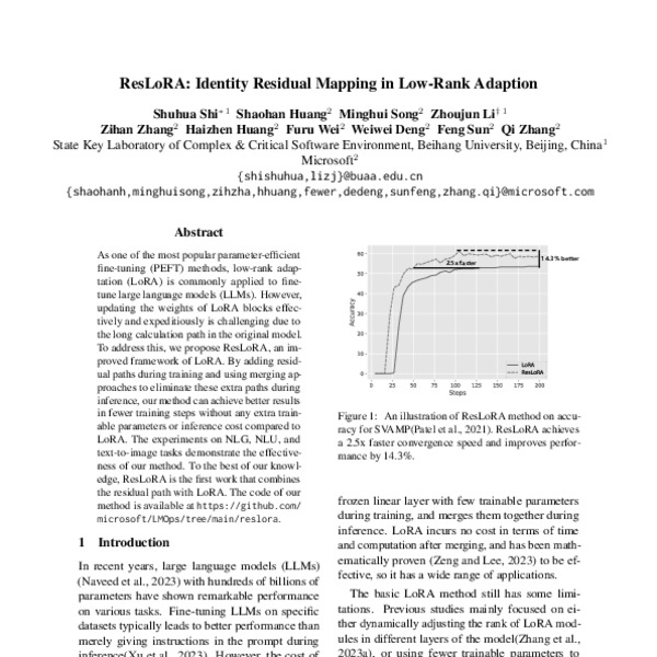 ResLoRA: Identity Residual Mapping in Low-Rank Adaption - ACL Anthology