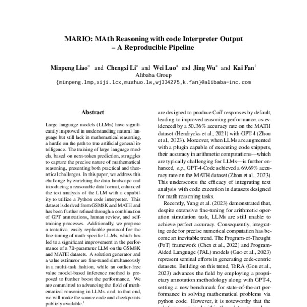 Mario Math Reasoning With Code Interpreter Output A Reproducible Pipeline Acl Anthology