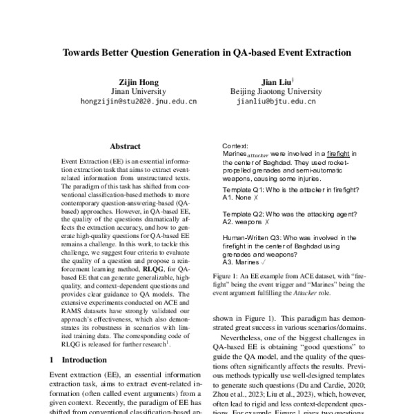 Towards Better Question Generation in QA-based Event Extraction - ACL Anthology