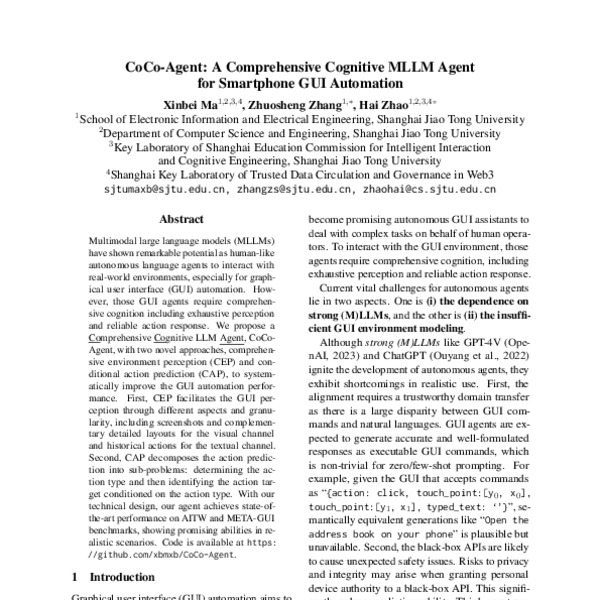 CoCo-Agent: A Comprehensive Cognitive MLLM Agent for Smartphone GUI ...