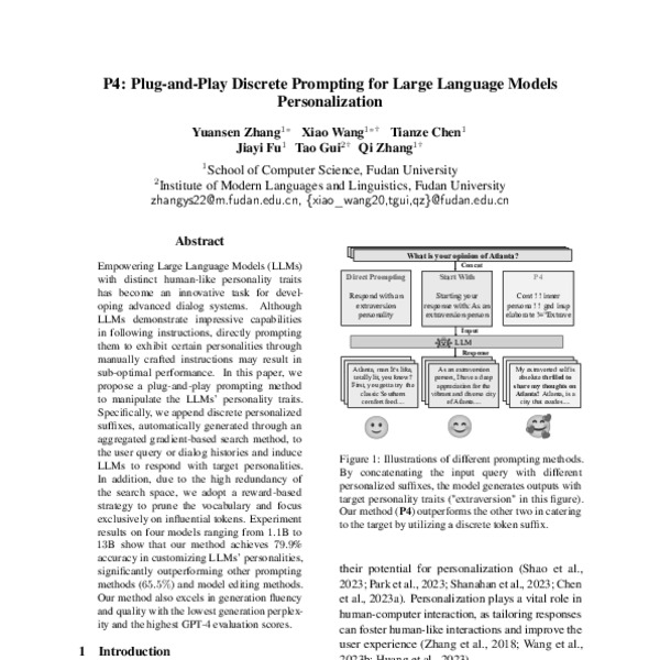 P4: Plug-and-Play Discrete Prompting for Large Language Models Personalization - ACL Anthology
