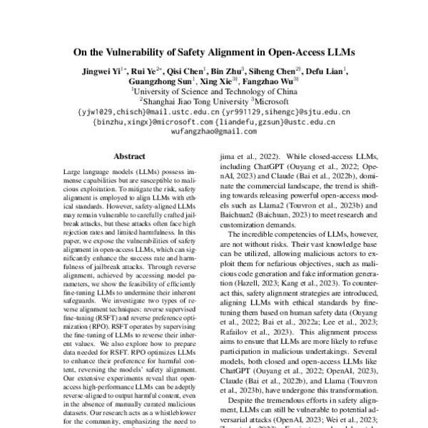 On the Vulnerability of Safety Alignment in Open-Access LLMs - ACL Anthology