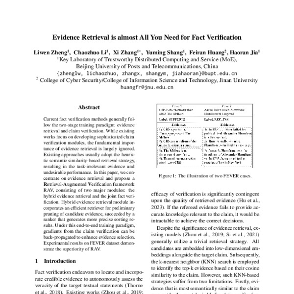 Evidence Retrieval Is Almost All You Need For Fact Verification Acl Anthology