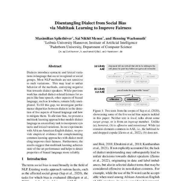 Disentangling Dialect from Social Bias via Multitask Learning to Improve Fairness - ACL Anthology