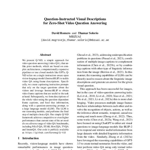 Question-Instructed Visual Descriptions for Zero-Shot Video Answering ...