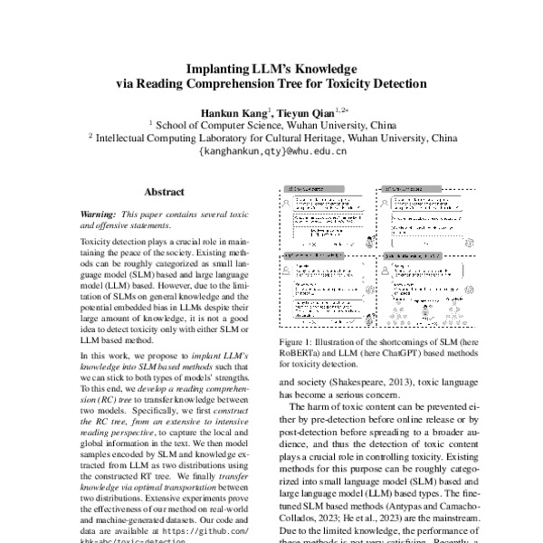 Implanting Llms Knowledge Via Reading Comprehension Tree For Toxicity Detection Acl Anthology