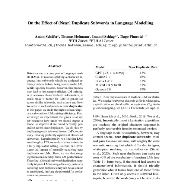 On The Effect Of Near Duplicate Subwords In Language Modelling Acl