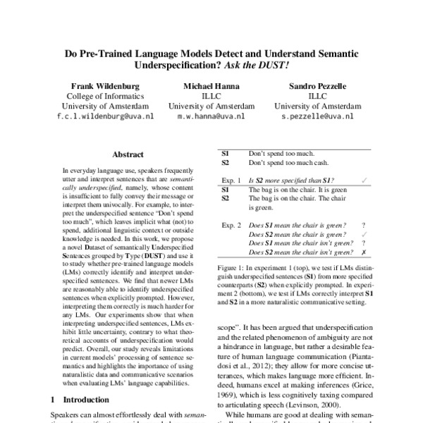 Do Pre-Trained Language Models Detect and Understand Semantic Underspecification? Ask the DUST ...