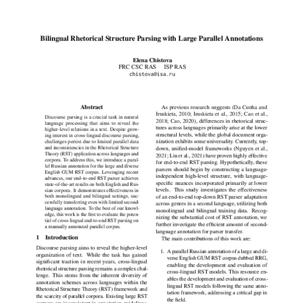 Bilingual Rhetorical Structure Parsing with Large Parallel Annotations - ACL Anthology