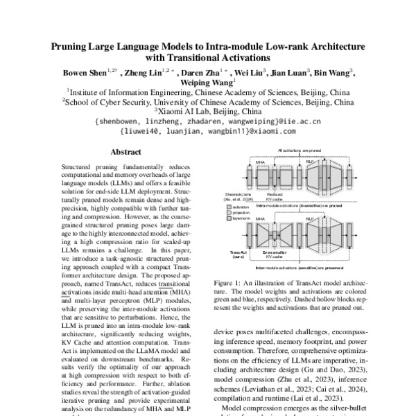 Pruning Large Language Models to Intra-module Low-rank Architecture with Transitional ...