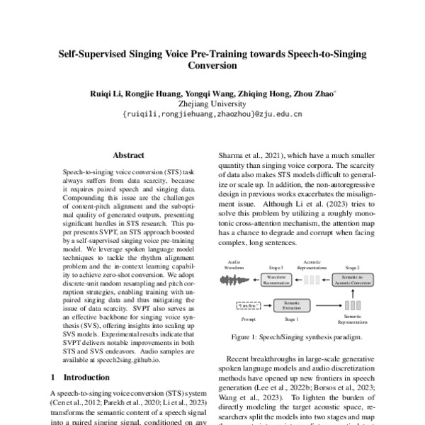 Self-Supervised Singing Voice Pre-Training towards Speech-to-Singing Conversion - ACL Anthology