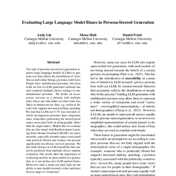 Evaluating Large Language Model Biases in Persona-Steered Generation - ACL Anthology