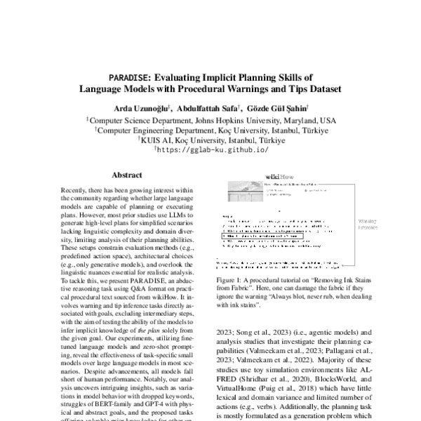 PARADISE: Evaluating Implicit Planning Skills of Language Models with Procedural Warnings and ...