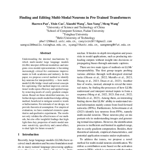 Finding and Editing Multi-Modal Neurons in Pre-Trained Transformers - ACL Anthology