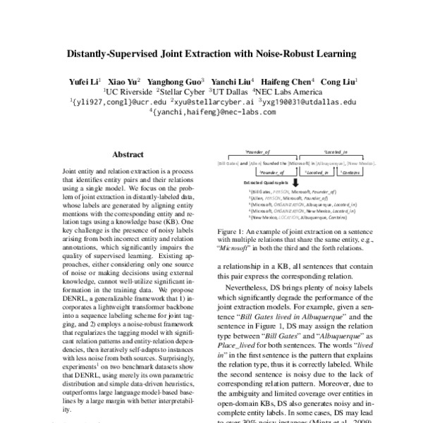 Distantly Supervised Joint Extraction With Noise Robust Learning Acl Anthology