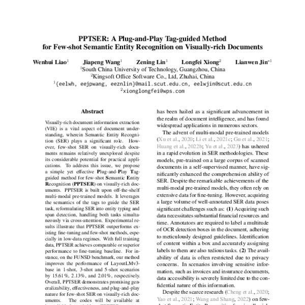 PPTSER: A Plug-and-Play Tag-guided Method for Few-shot Semantic Entity Recognition on Visually ...