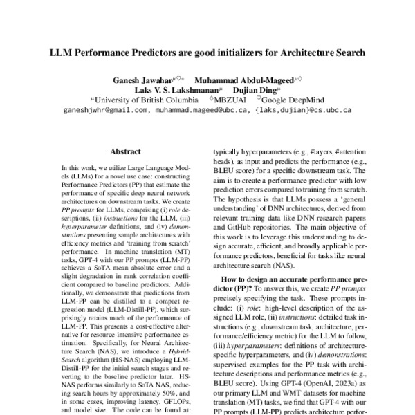 LLM Performance Predictors are good initializers for Architecture Search - ACL Anthology
