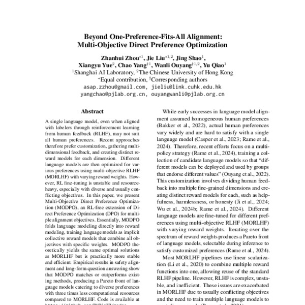 Beyond One-Preference-Fits-All Alignment: Multi-Objective Direct Preference Optimization - ACL ...