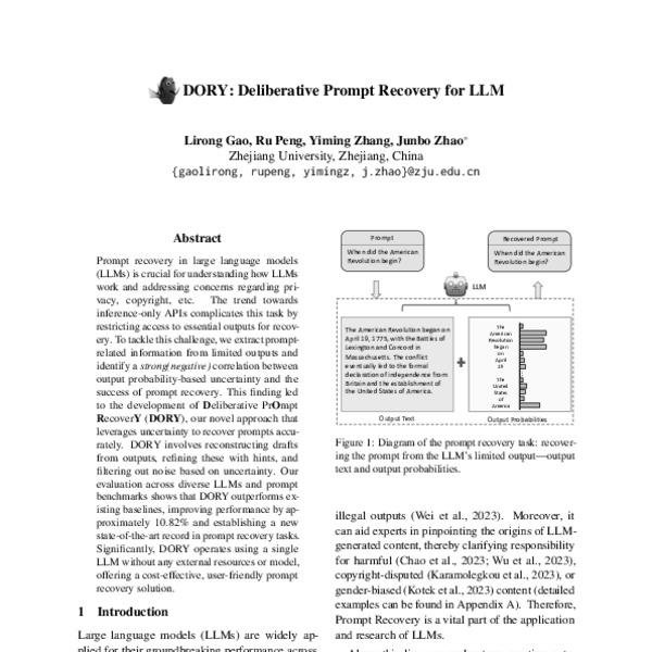 DORY: Deliberative Prompt Recovery for LLM - ACL Anthology