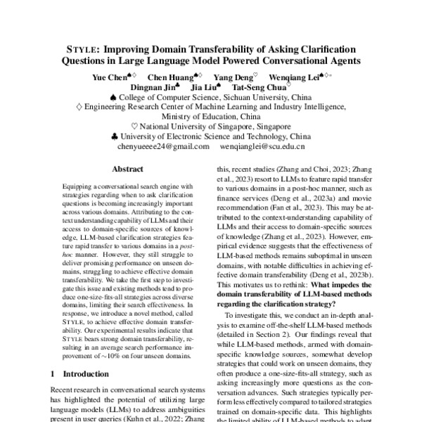 STYLE: Improving Domain Transferability of Asking Clarification Questions in Large Language ...