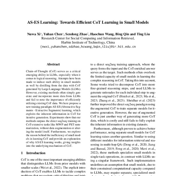 AS-ES Learning: Towards efficient CoT learning in small models - ACL ...