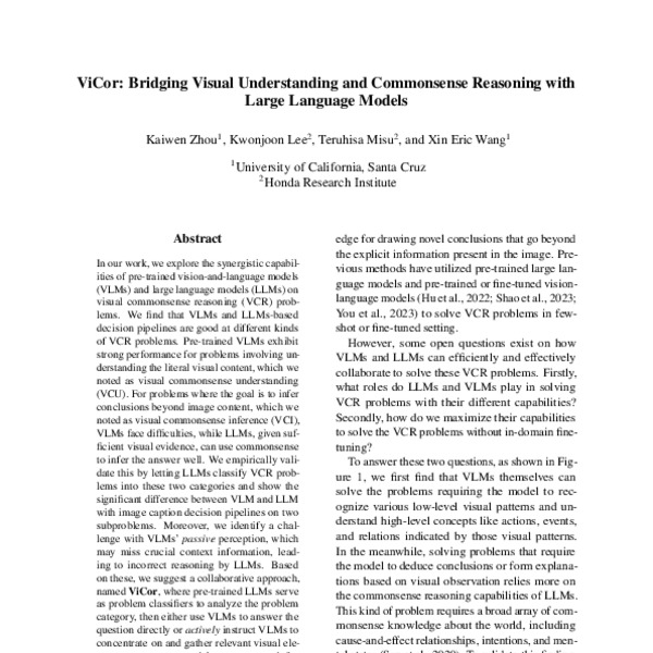 ViCor: Bridging Visual Understanding and Commonsense Reasoning with Large Language Models - ACL ...