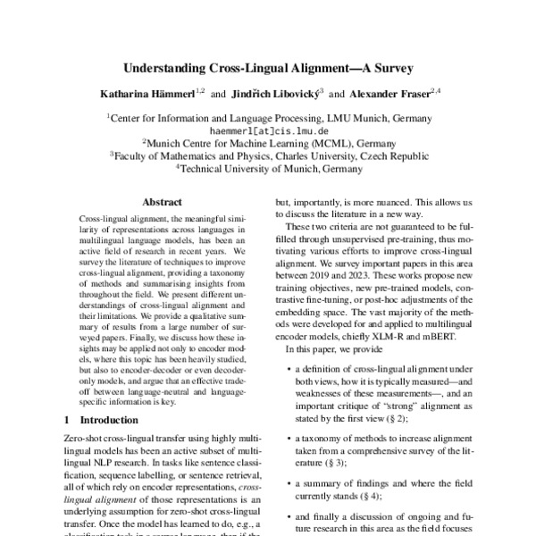 Understanding Cross-Lingual Alignment—A Survey - ACL Anthology