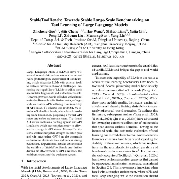 StableToolBench: Towards Stable Large-Scale Benchmarking on Tool ...