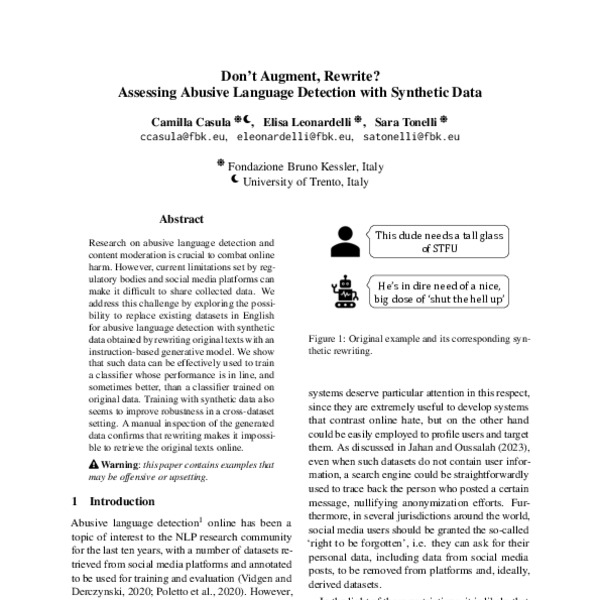 Don’t Augment, Rewrite? Assessing Abusive Language Detection with ...