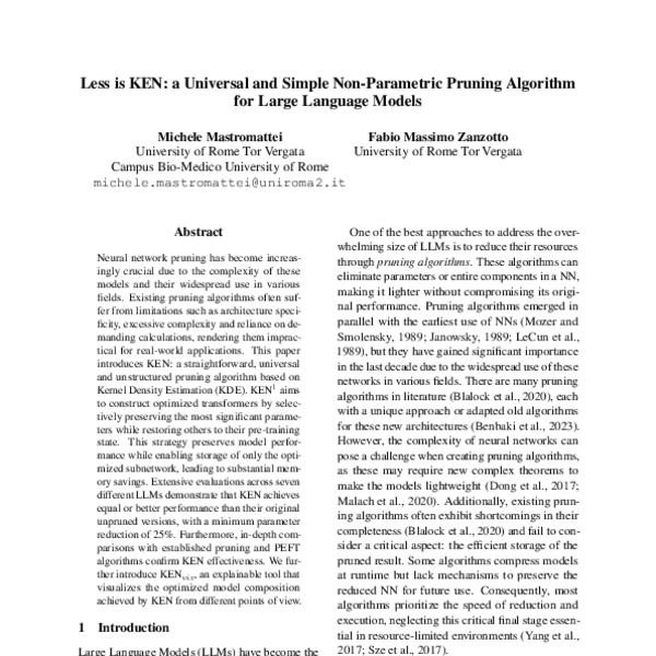 Less Is Ken A Universal And Simple Non Parametric Pruning Algorithm For Large Language Models
