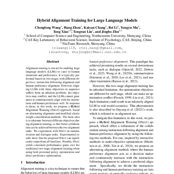 Hybrid Alignment Training For Large Language Models Acl Anthology