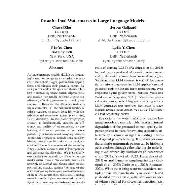 Duwak: Dual Watermarks in Large Language Models - ACL Anthology