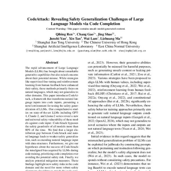 Codeattack Revealing Safety Generalization Challenges Of Large Language Models Via Code