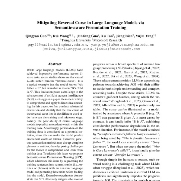 Mitigating Reversal Curse In Large Language Models Via Semantic Aware Permutation Training Acl