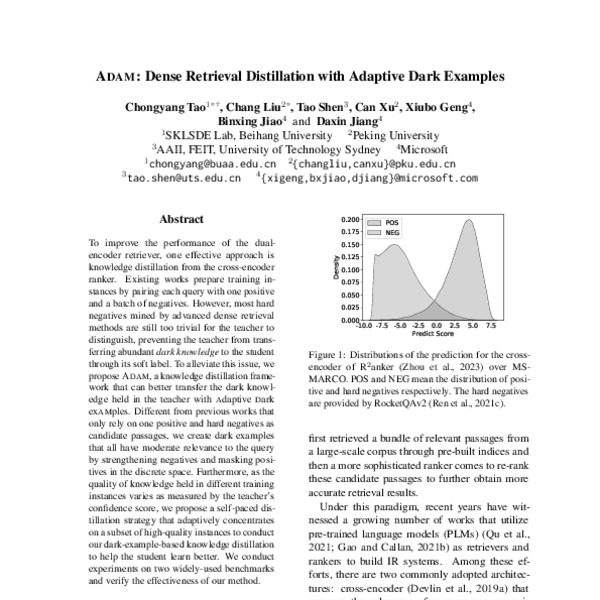 ADAM: Dense Retrieval Distillation with Adaptive Dark Examples - ACL Anthology