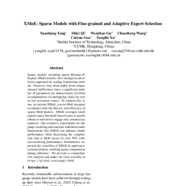 XMoE: Sparse Models with Fine-grained and Adaptive Expert Selection ...