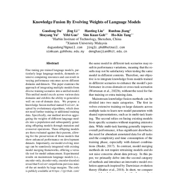 Knowledge Fusion By Evolving Weights of Language Models - ACL Anthology
