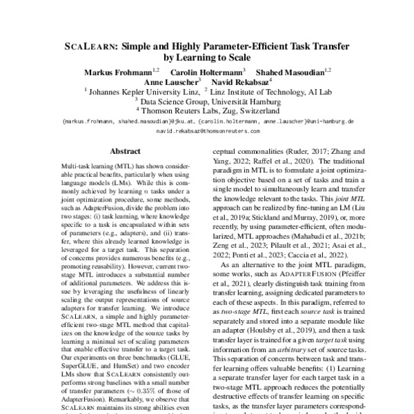 Scalearn Simple And Highly Parameter Efficient Task Transfer By
