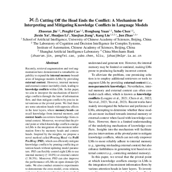 Cutting Off the Head Ends the Conflict: A Mechanism for Interpreting and Mitigating Knowledge ...