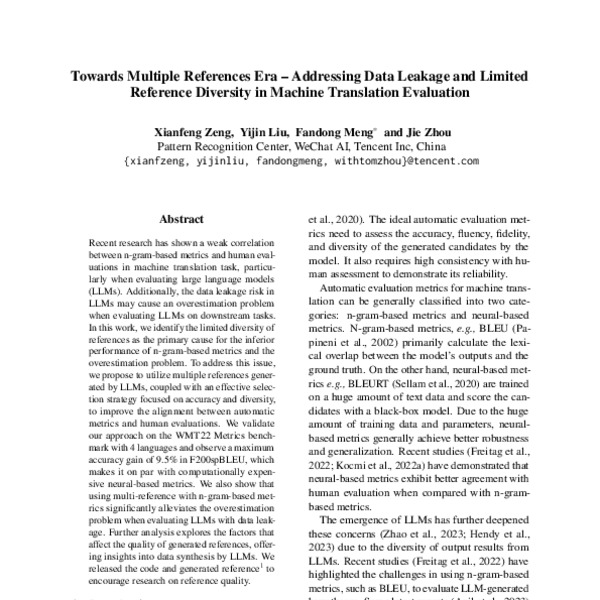 Towards Multiple References Era – Addressing Data Leakage and Limited Reference Diversity in ...