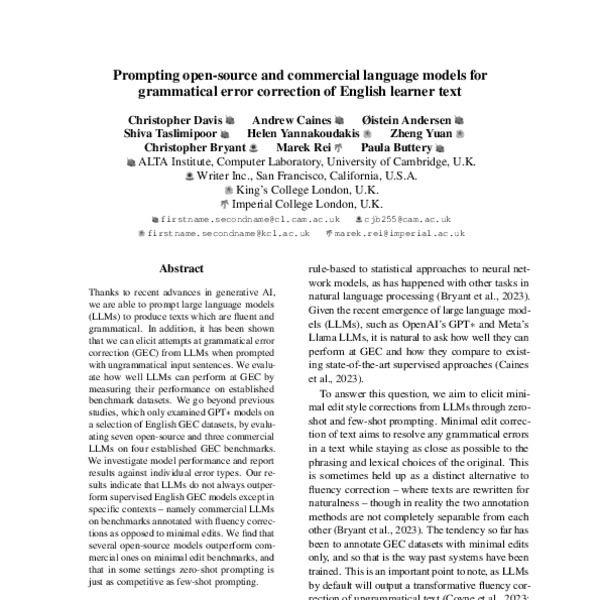 Prompting open-source and commercial language models for grammatical error correction of English ...