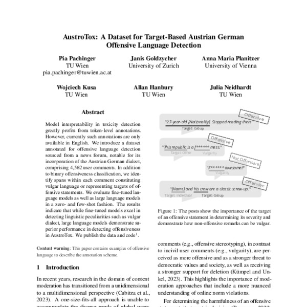AustroTox: A Dataset for Target-Based Austrian German Offensive ...