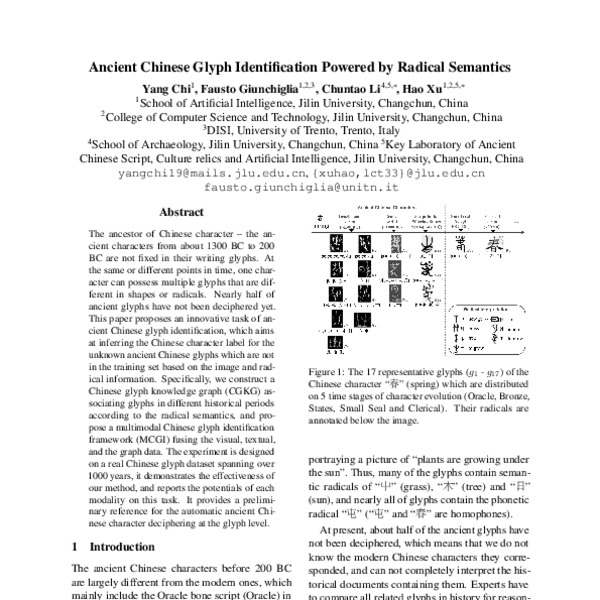 Ancient Chinese Glyph Identification Powered by Radical Semantics - ACL Anthology