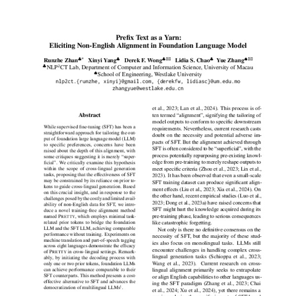 Prefix Text as a Yarn: Eliciting Non-English Alignment in Foundation Language Model - ACL Anthology