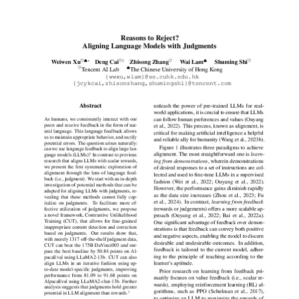 Reasons to Reject? Aligning Language Models with Judgments - ACL Anthology